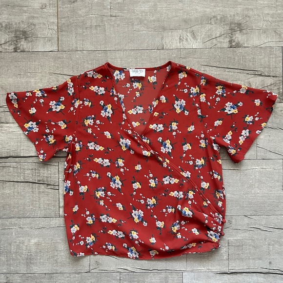 Sienna Sky | Tops | Sienna Sky Boho Auburn Red Cottagecore Floral Wrap Blouse Top Feminine Light ...